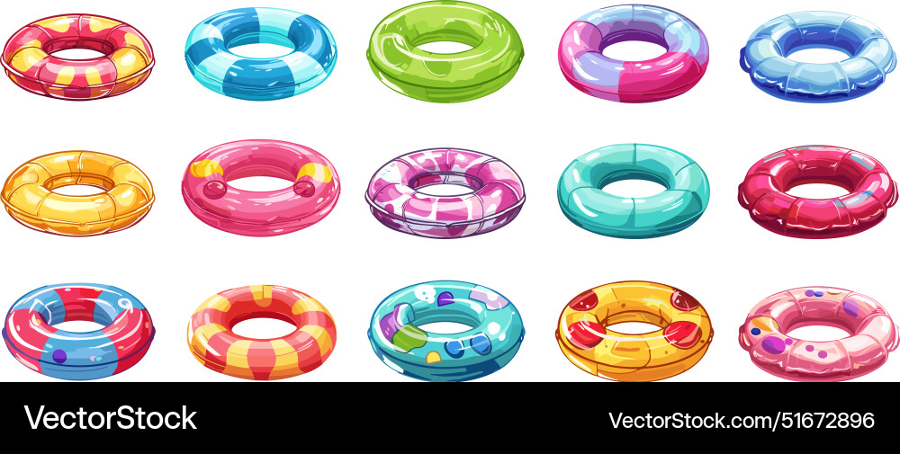 Inflatable or float rings set swimming pool cute Vector Image