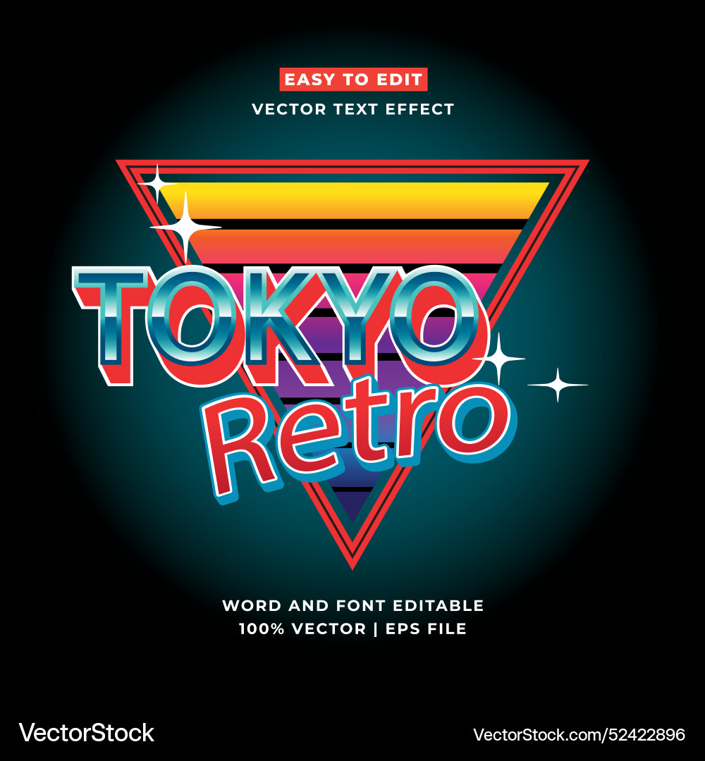 Retro tokyo japan 3d cartoon editable text effect Vector Image