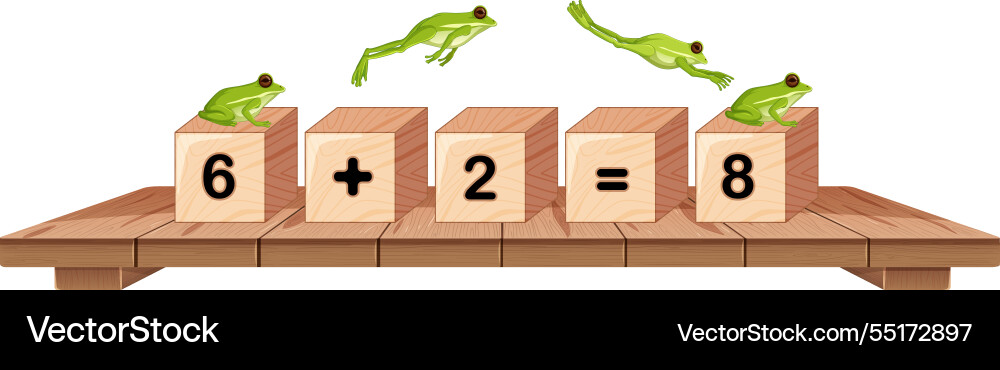 Frogs leap over blocks showing a math equation Vector Image