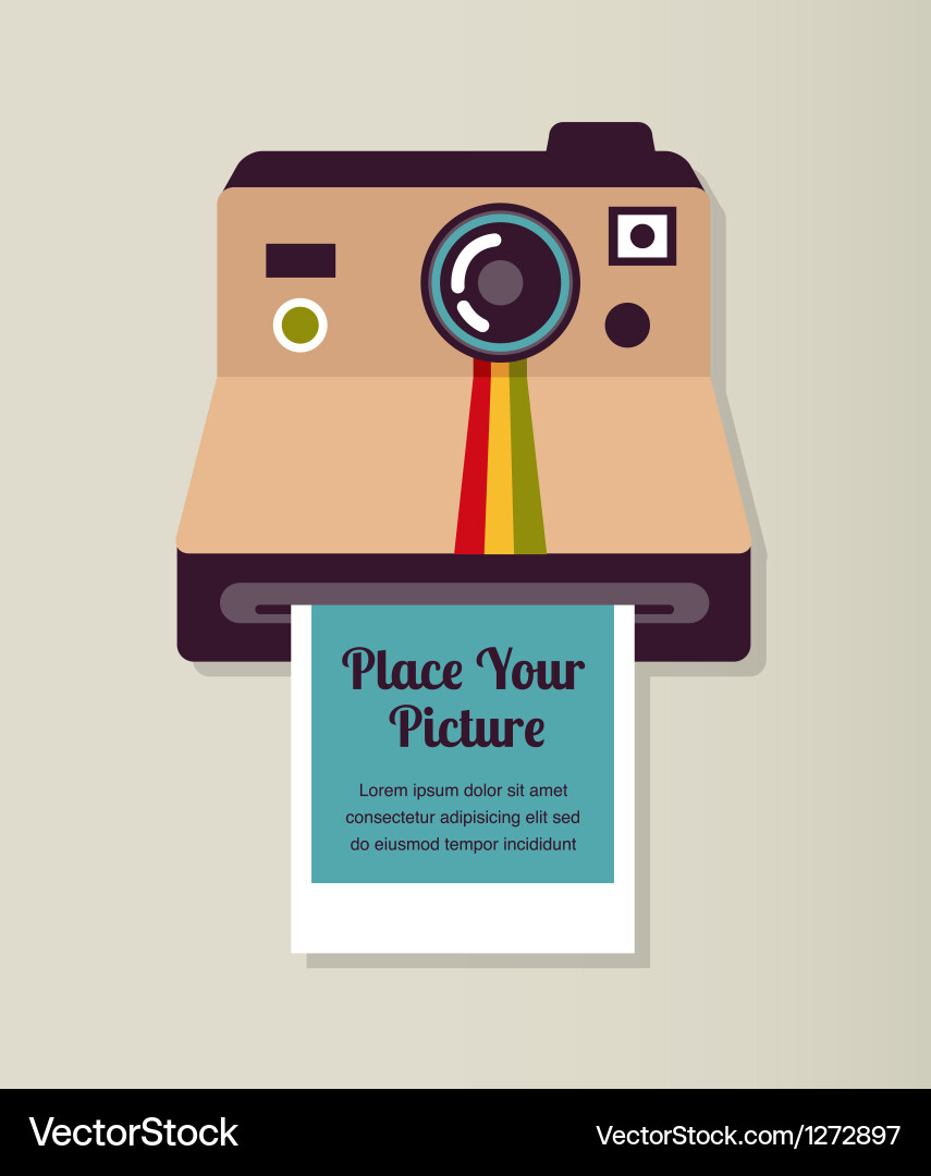 Old vintage polaroid camera with picture Vector Image
