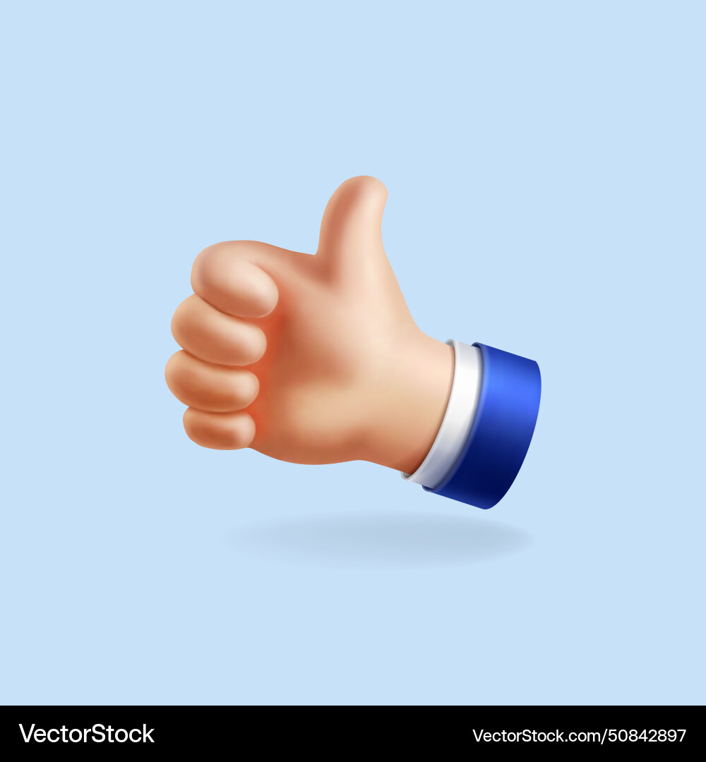 Thumb up hands gesture 3d cartoon like icon Vector Image