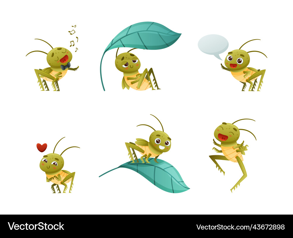 Adorable Green Grasshopper Character Royalty Free Vector