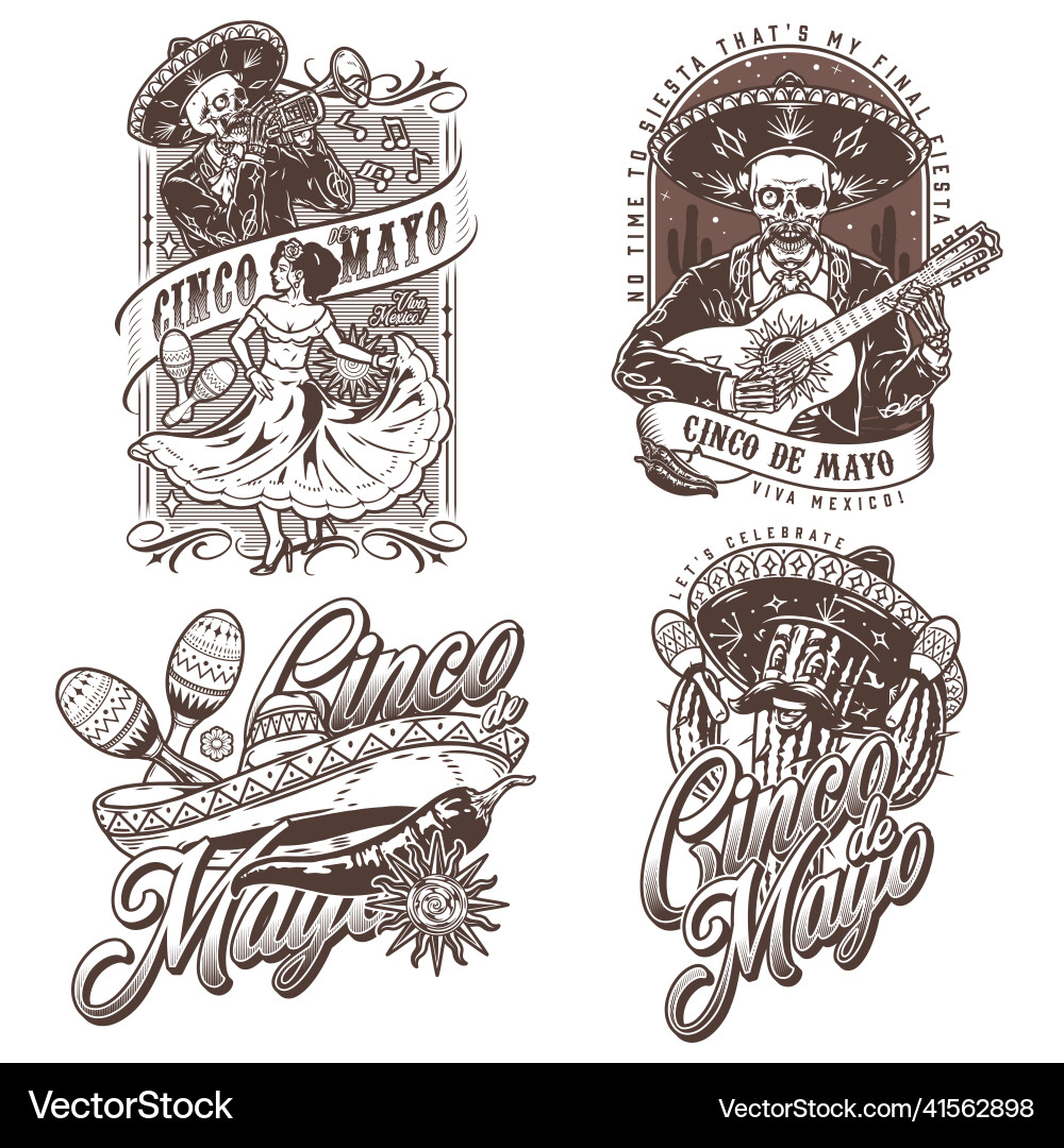 Cinco de Mayo Fiesta Badges Royalty Free Vector Image