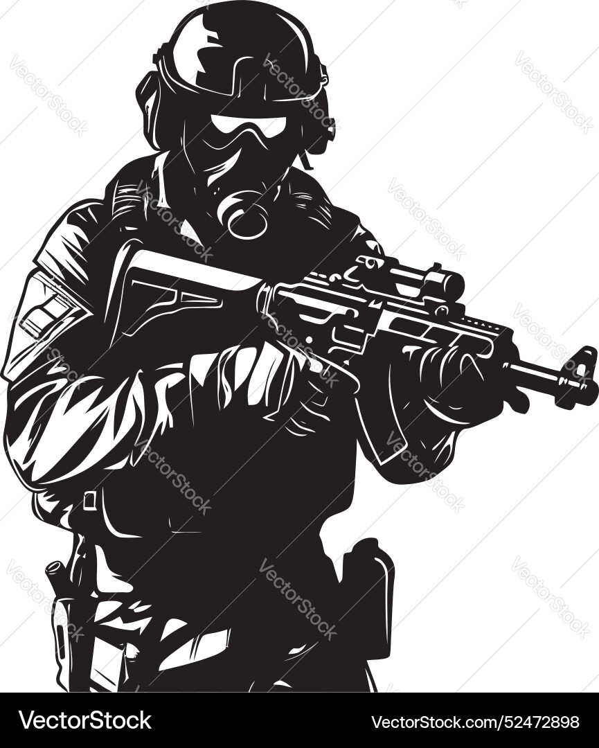 Combat vigilance elegant soldier holding gun Vector Image