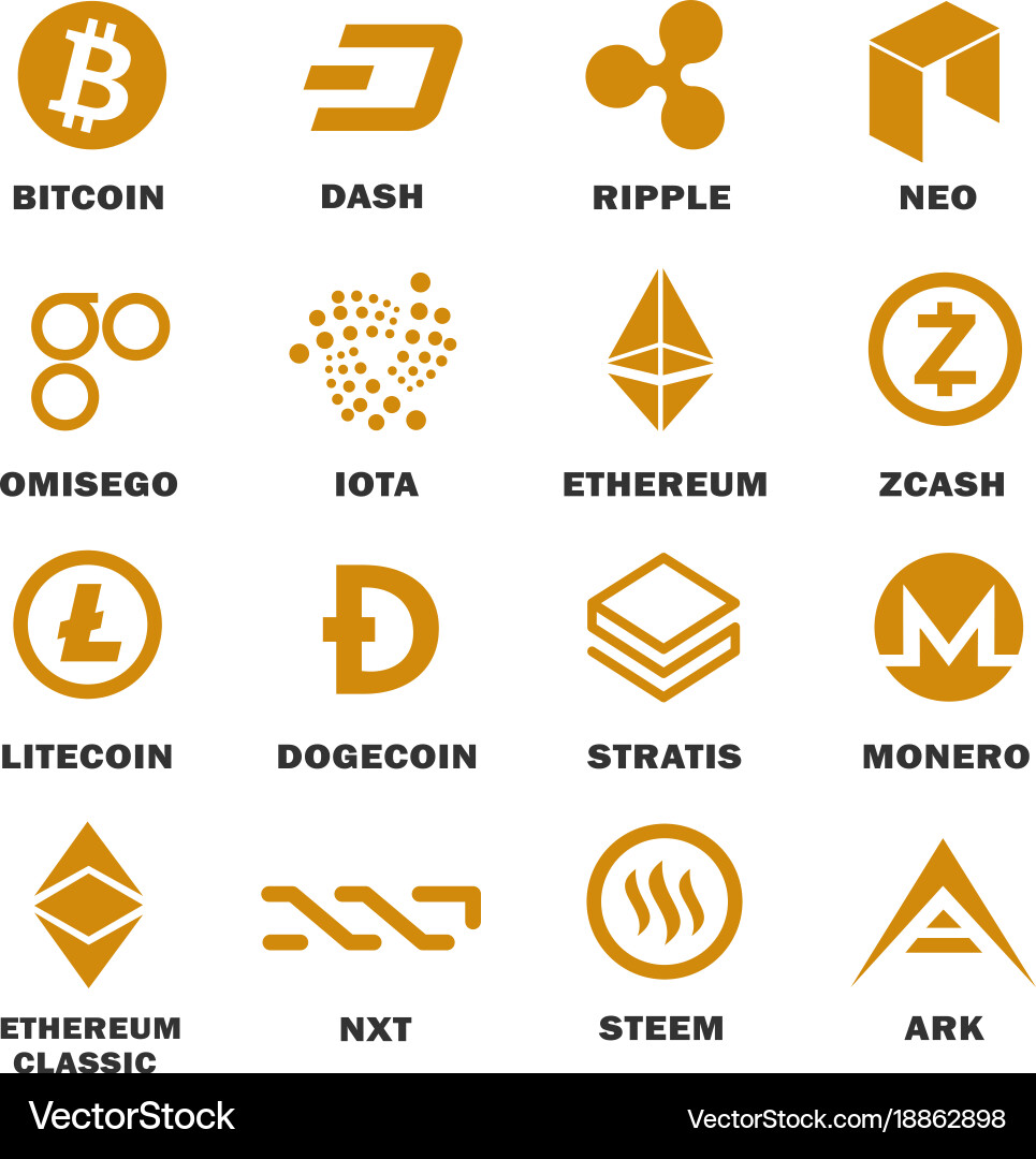 Cryptocurrencies logo set Royalty Free Vector Image