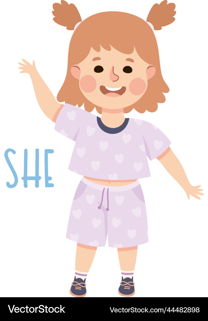 Girl Showing 'She' - Pronoun Learning Royalty Free Vector