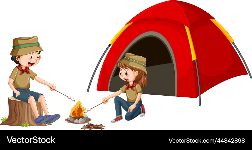 Happy kids at camping tent Royalty Free Vector Image
