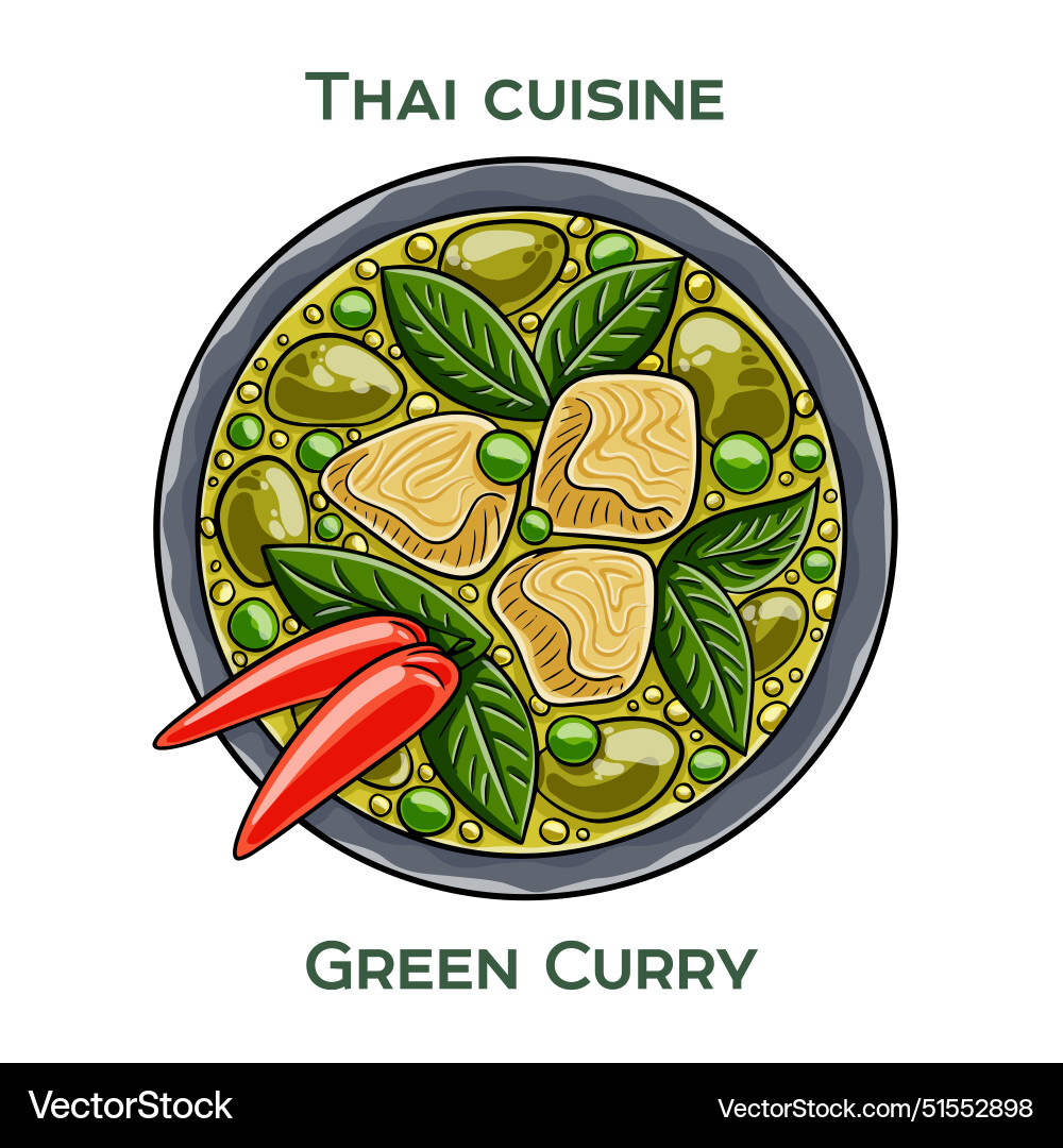 Traditional thai food green curry on white Vector Image
