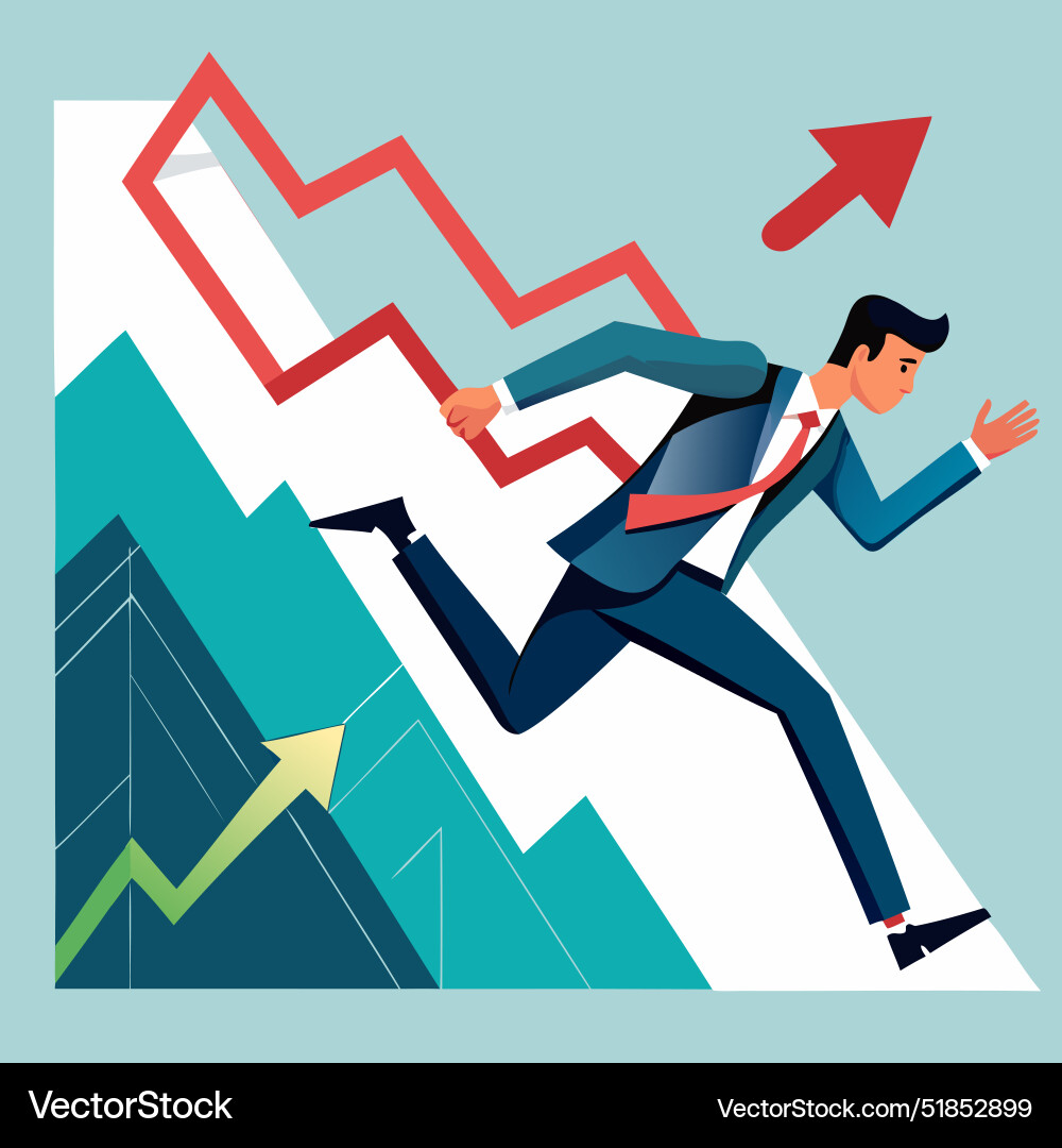 Businessman outrunning market crash Royalty Free Vector