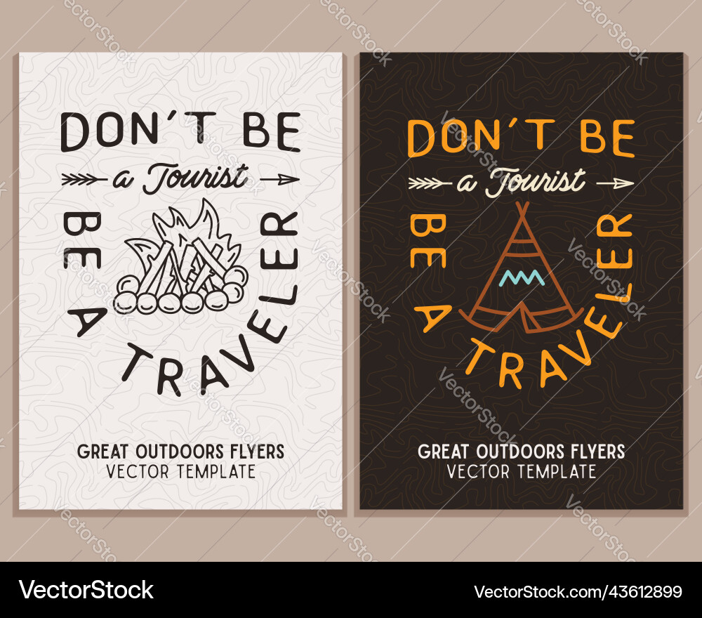 Camping flyer templates travel adventure posters Vector Image