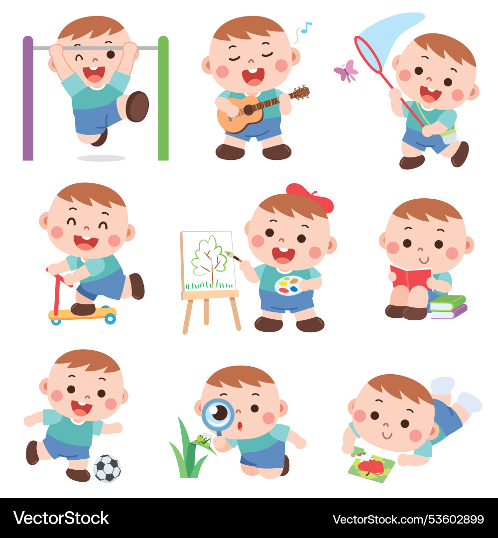 Daily cute boy activities Royalty Free Vector Image