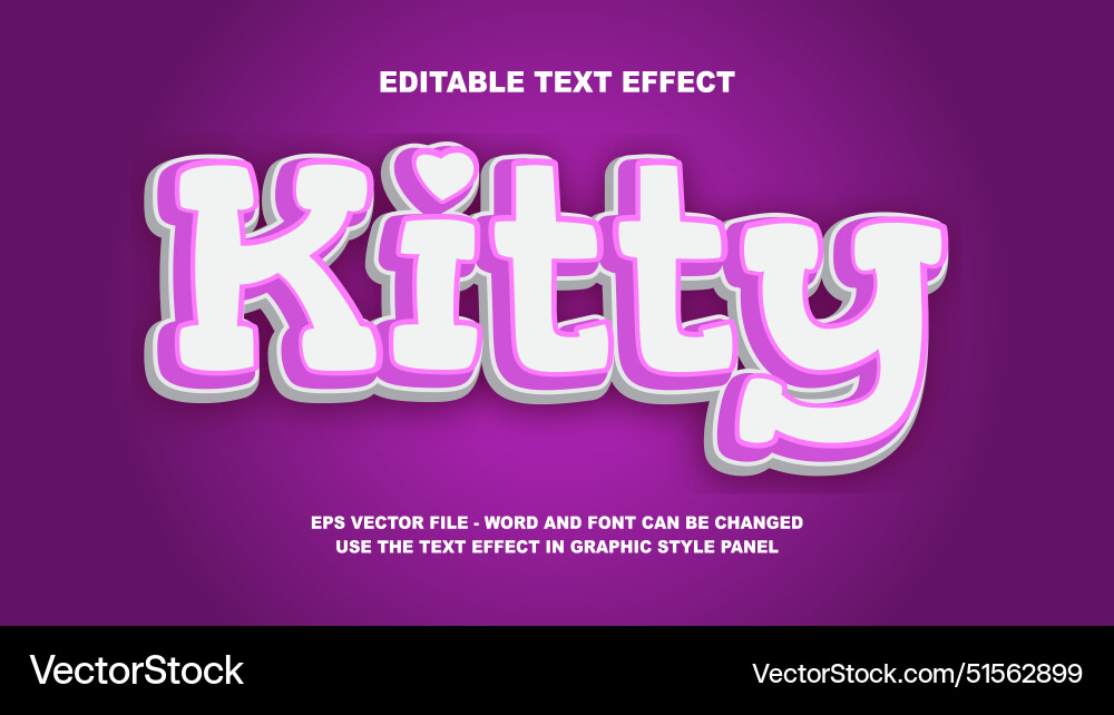 Editable text effect kitty 3d template Royalty Free Vector