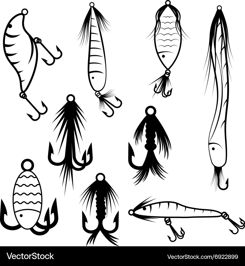 Fishing hooks and jigs set Royalty Free Vector Image