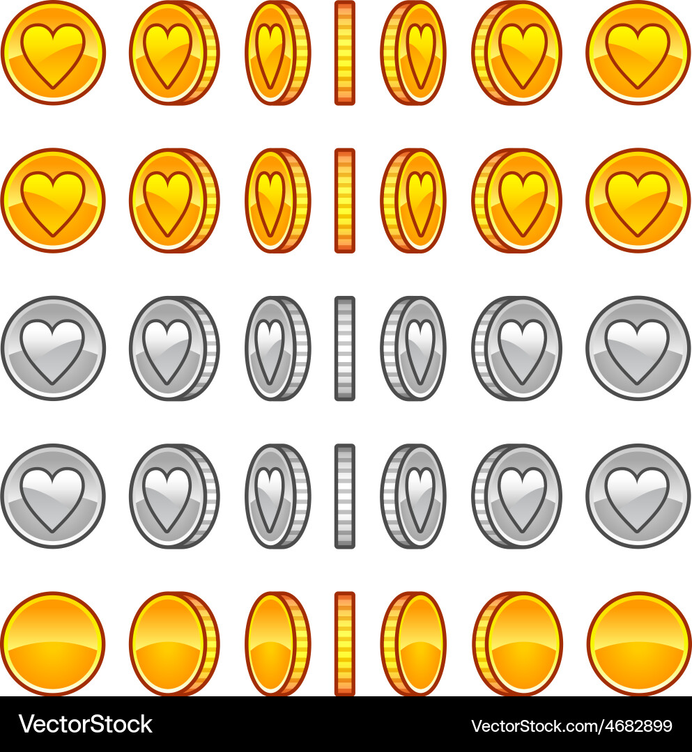 Heart coins rotation animation sprites Royalty Free Vector