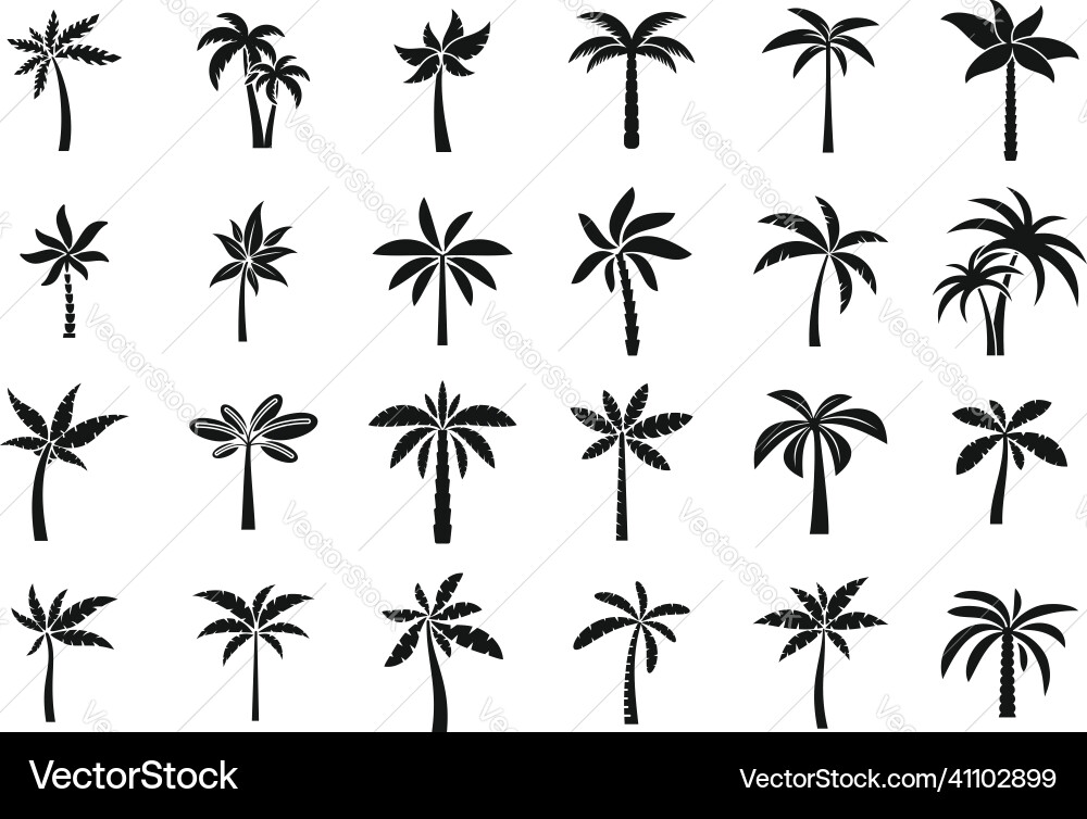 Palm icons set simple hawaii tree Royalty Free Vector Image