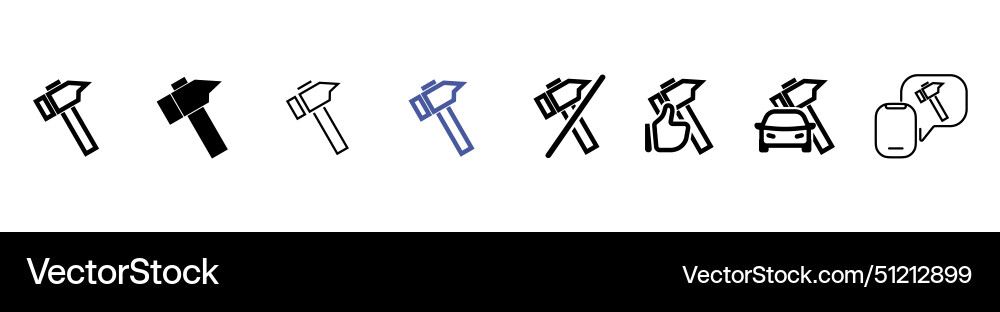 Set Of Hammer Line Shapes Thin Design Royalty Free Vector