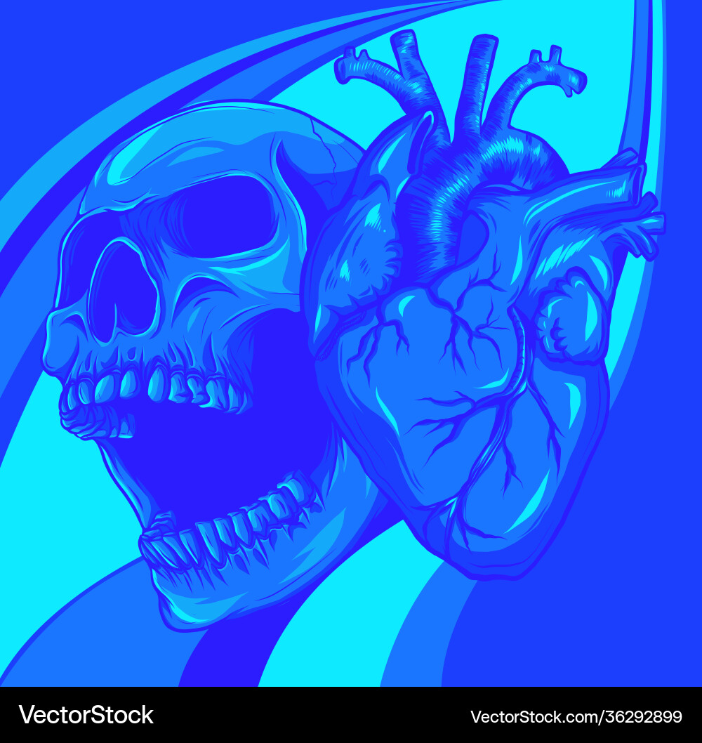 Skull with human heart design Royalty Free Vector Image