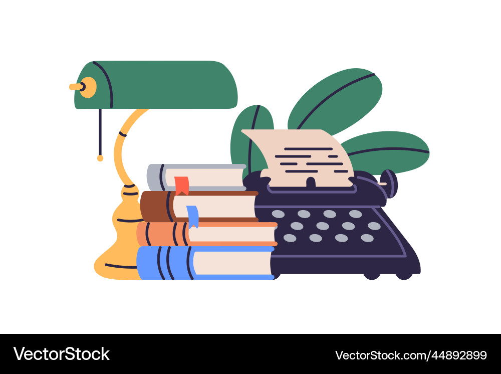 Typewriter and Books - Writing Composition – Royalty-Free Vector ...