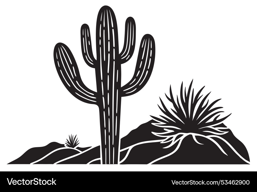 Cactus saguaro silhouette Royalty Free Vector Image