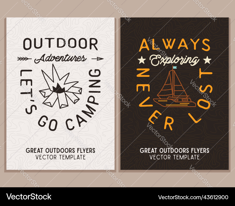 Camping flyer templates travel adventure posters Vector Image