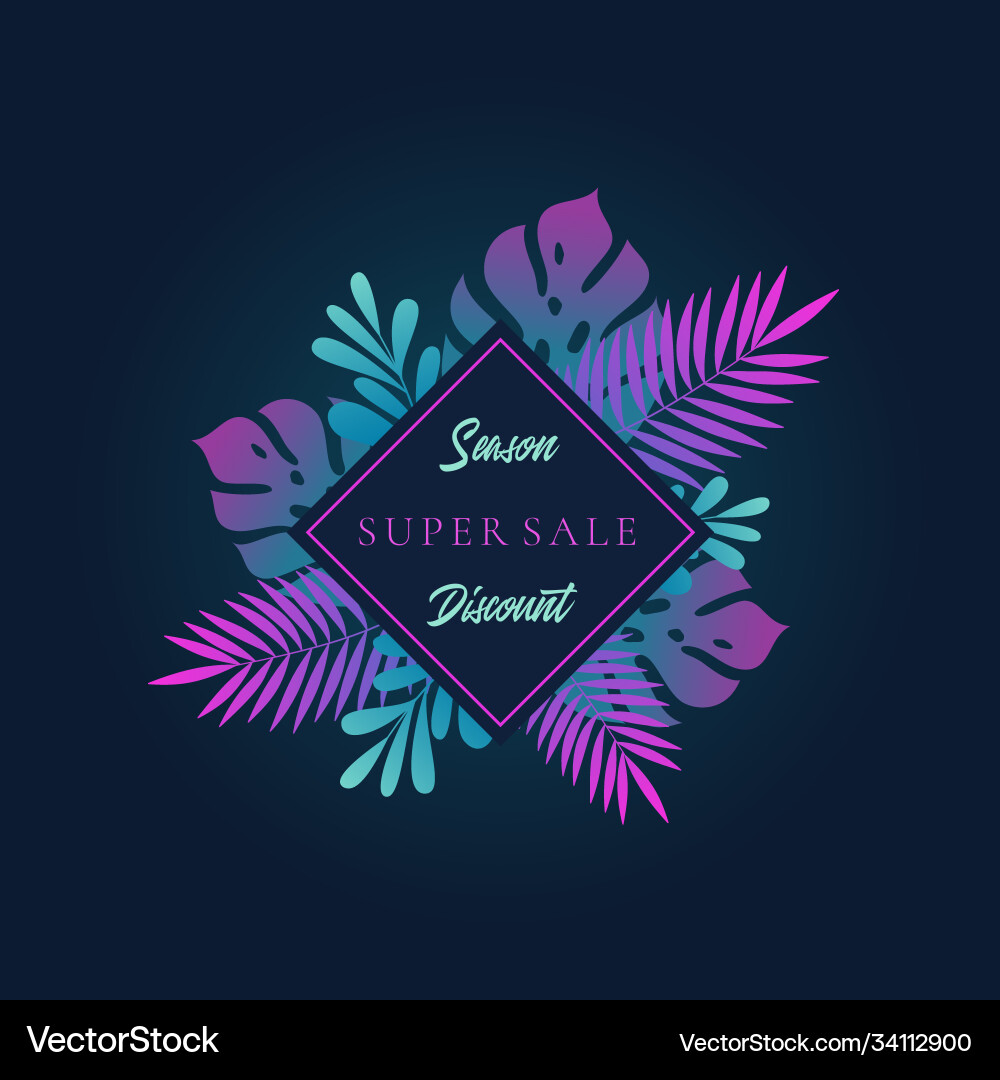 Fluorescent gradient monstera palm tropic leaves Vector Image