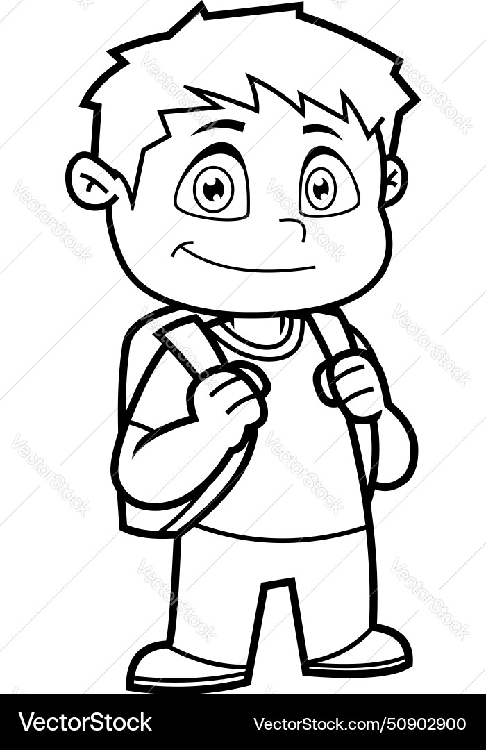 Outlined happy school boy cartoon character Vector Image
