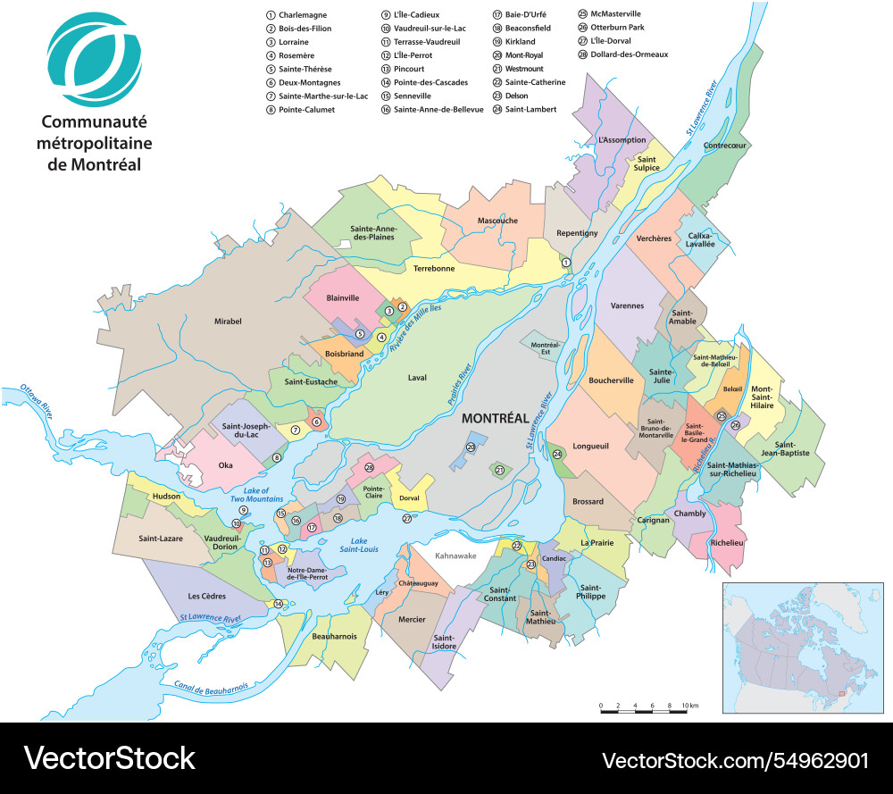 Administrative map of the greater montreal area Vector Image
