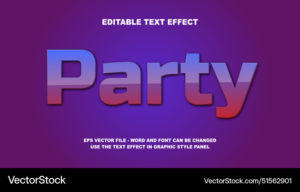 Editable text effect party 3d template Royalty Free Vector