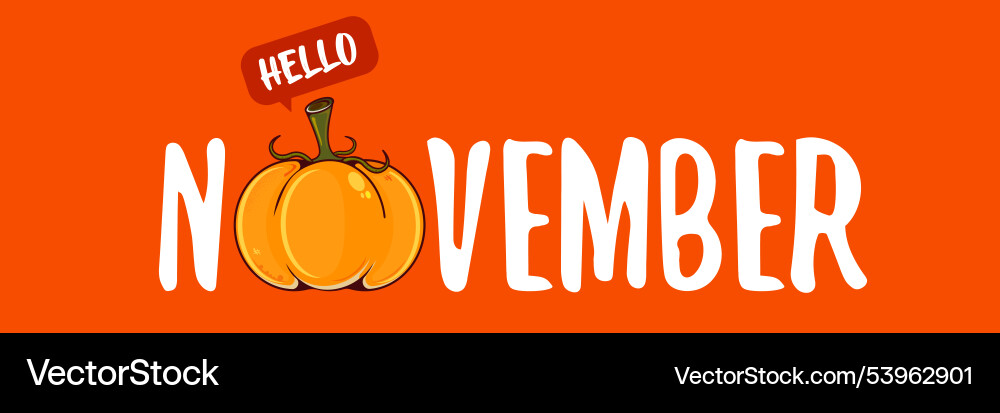 Hello november text with pumpkin isolated Vector Image