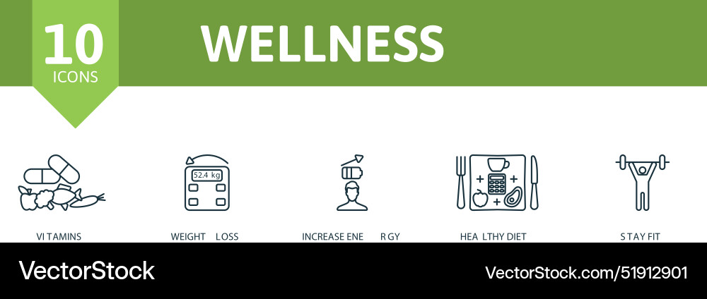 Wellness outline icons set creative Royalty Free Vector