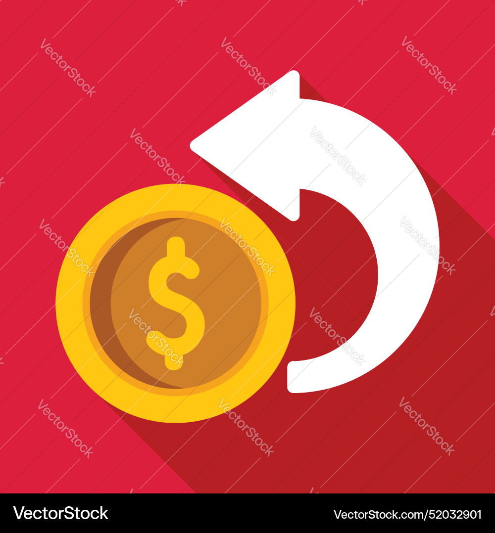 White arrow turning around a golden coin Vector Image