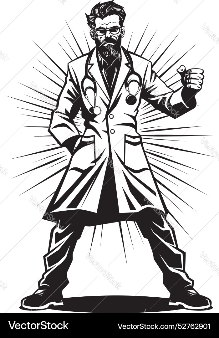 Wrathful wellness assertive doctor logo icon Vector Image