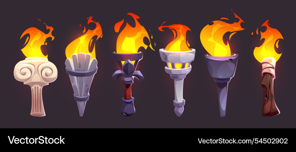 Burning torch fire set Royalty Free Vector Image