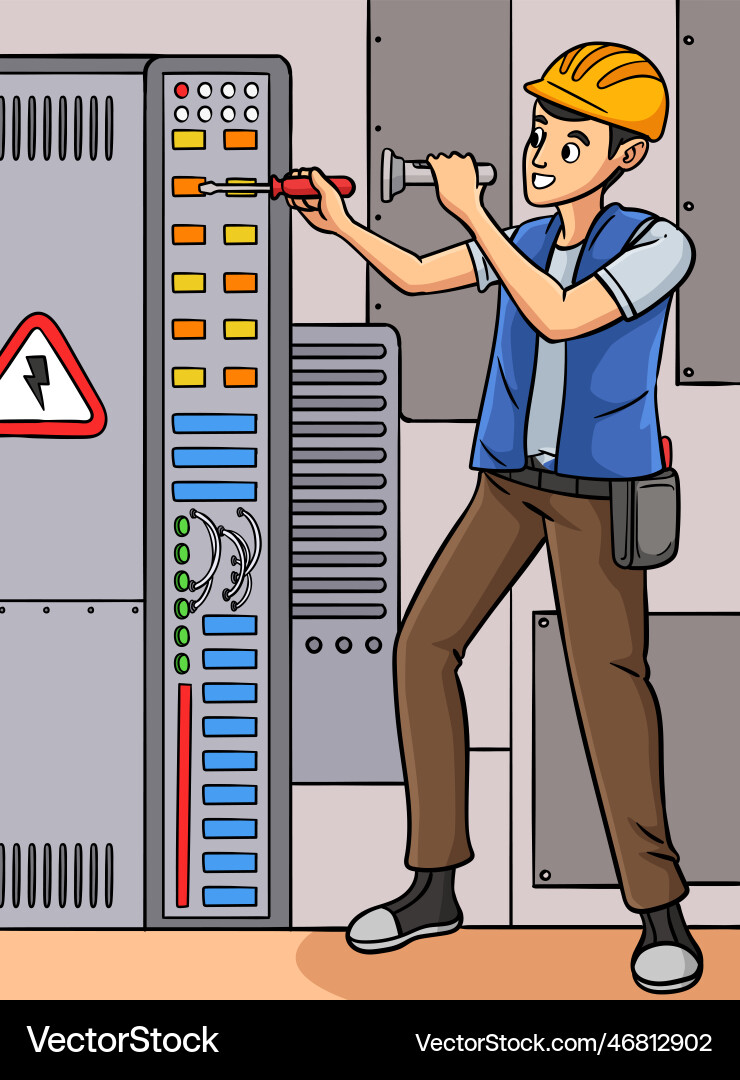 Electrician man colored cartoon Royalty Free Vector Image