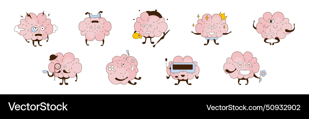 Funny brain character engaged in different Vector Image