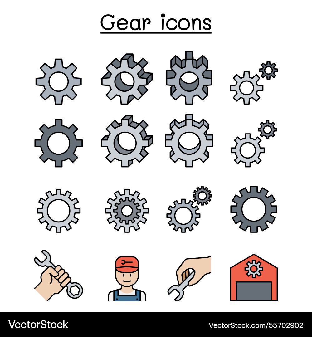 Gear fix maintenance repairman icon set in Vector Image