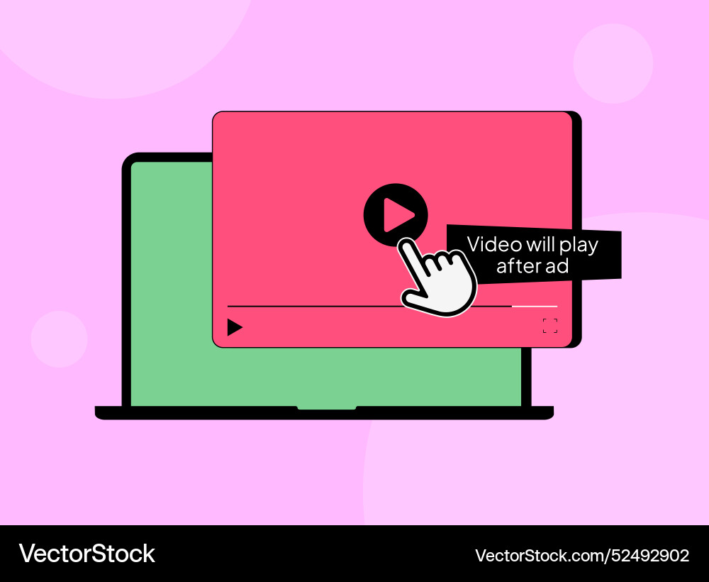Non-skippable in-stream video ads concept short Vector Image