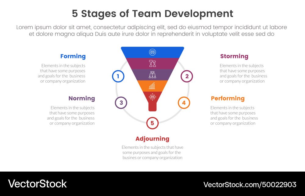 5 stages team development model framework Vector Image