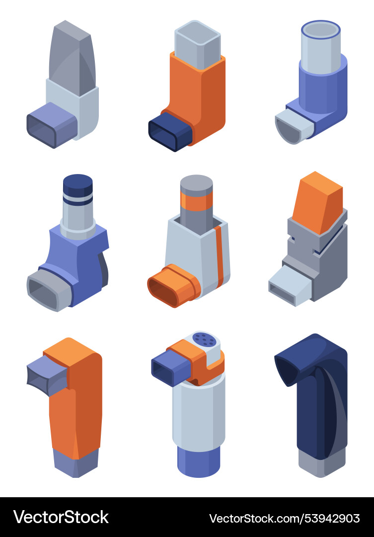 Asthma inhale isometric spray realistic Royalty Free Vector