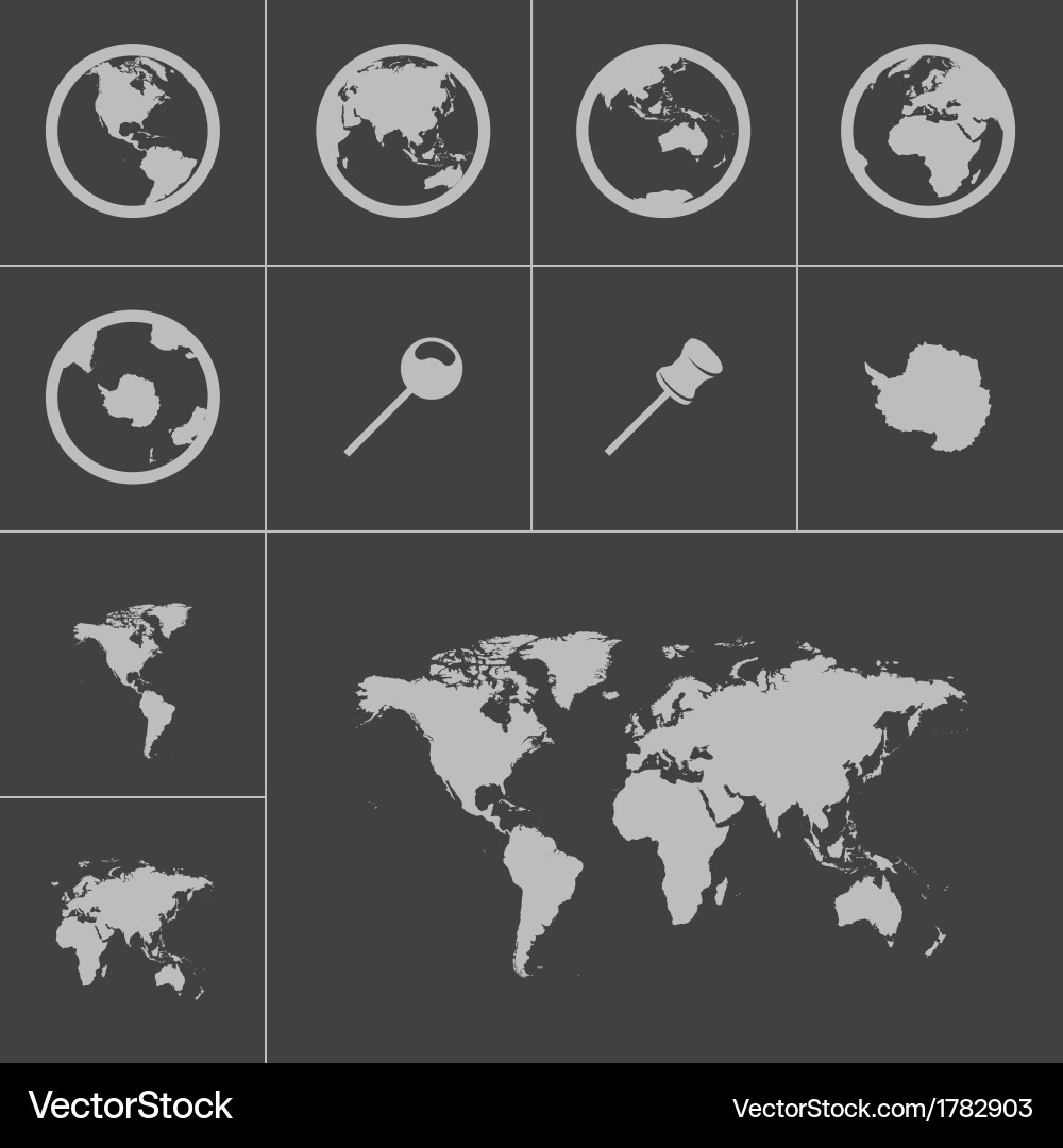 Black world map icons set Royalty Free Vector Image