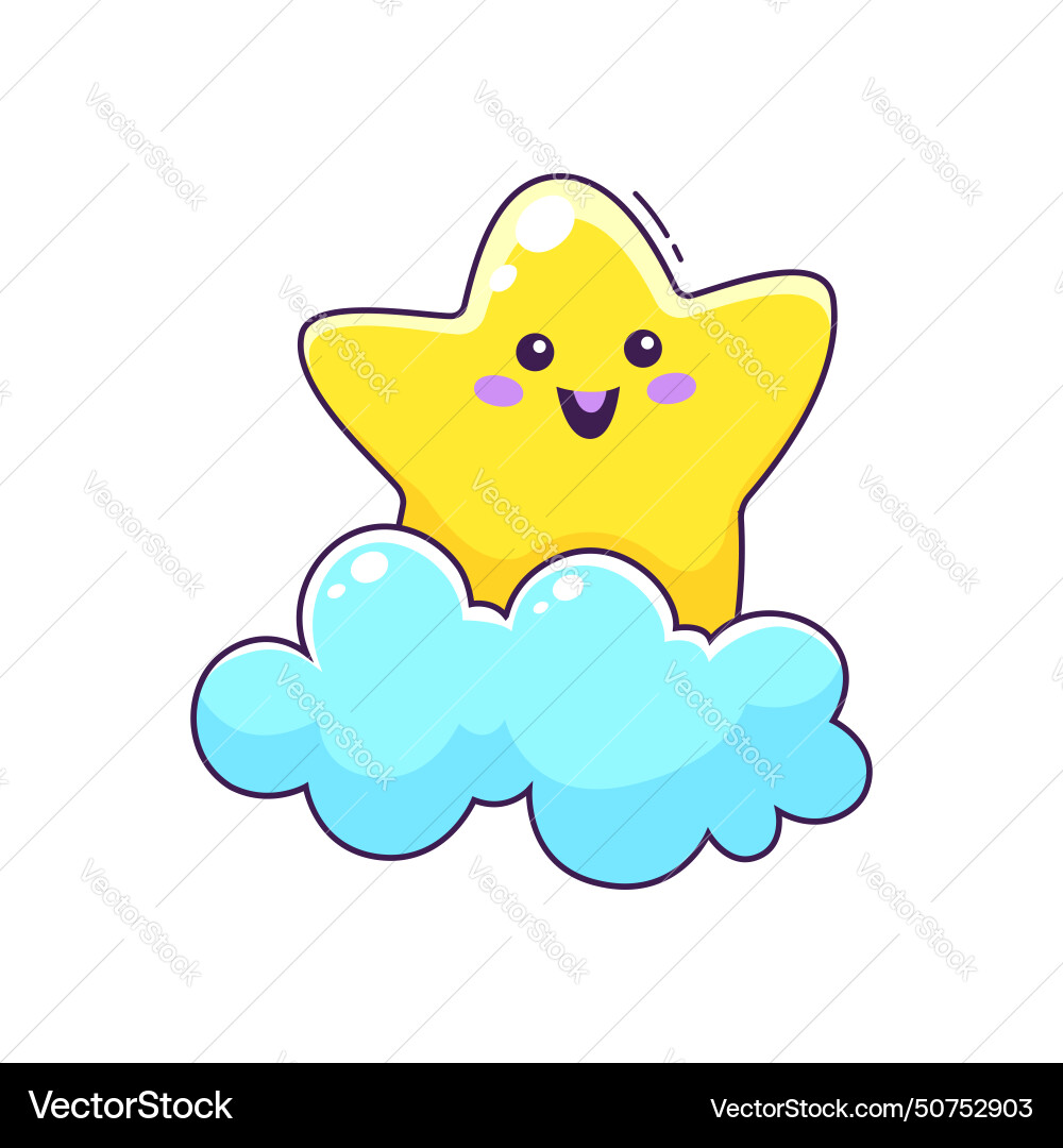 Cartoon cute kawaii star character on cloud Vector Image