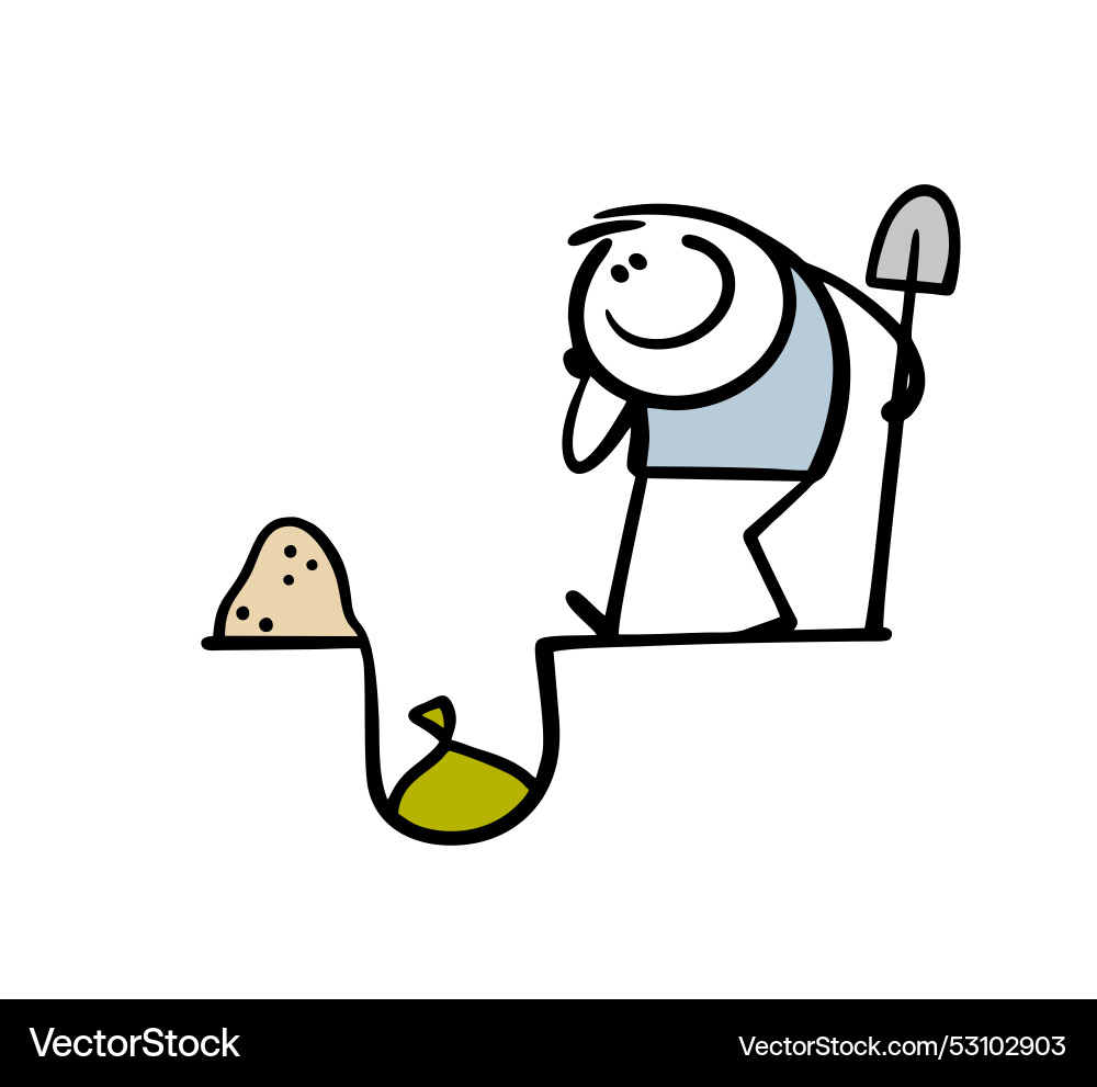 Doodle happy stickman looks down Royalty Free Vector Image