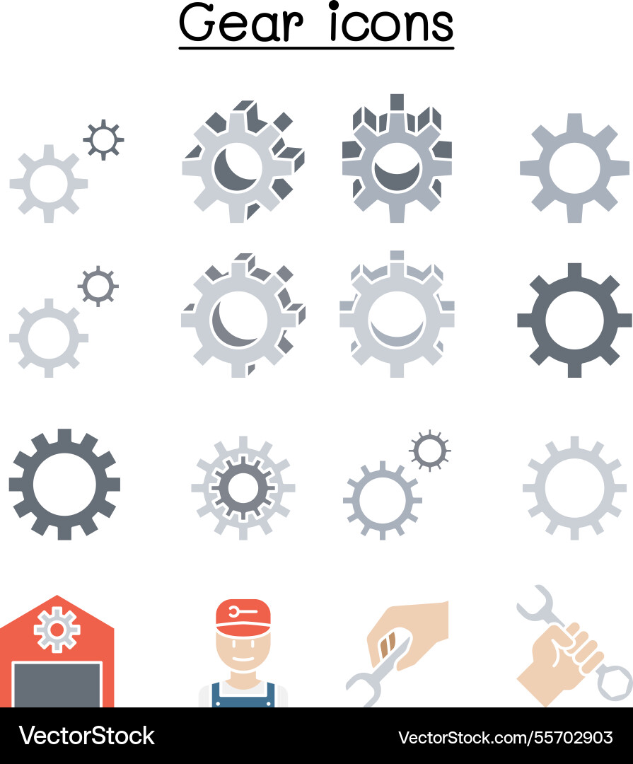 Gear fix maintenance repairman icon set in flat Vector Image