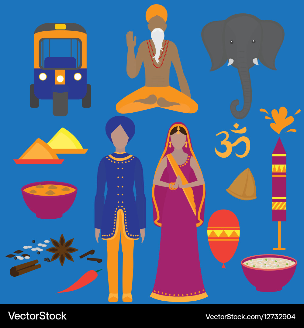 India symbols set hinduism design elements south Vector Image