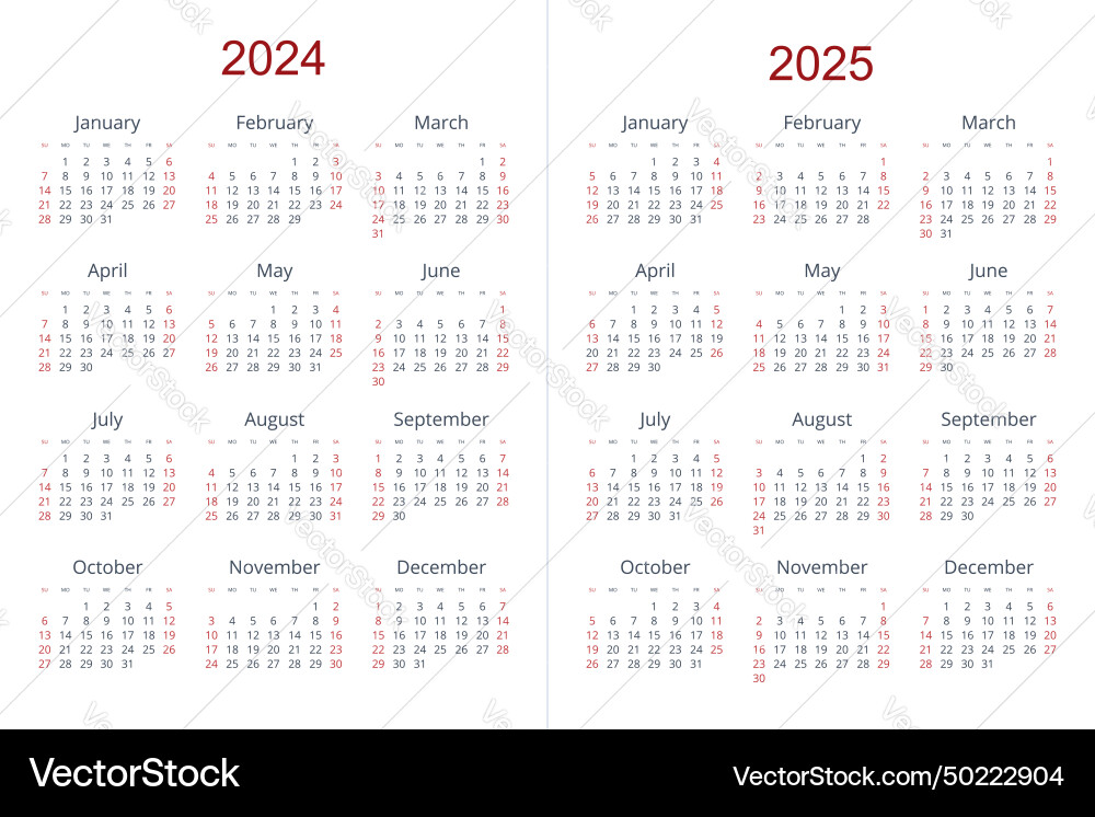 Quarter calendar template for 2024 2025 year Vector Image