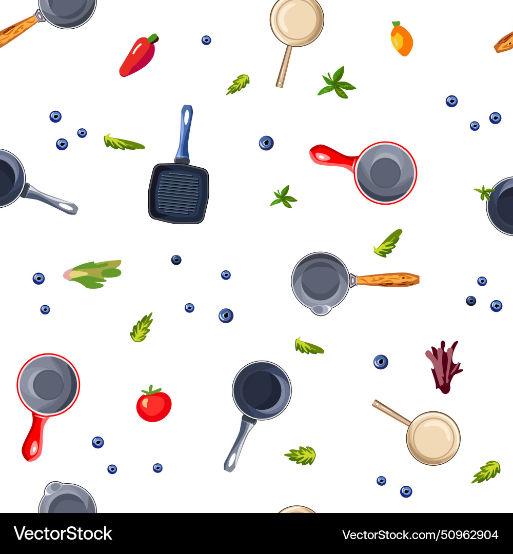 Seamless pattern with frying pans on a white Vector Image