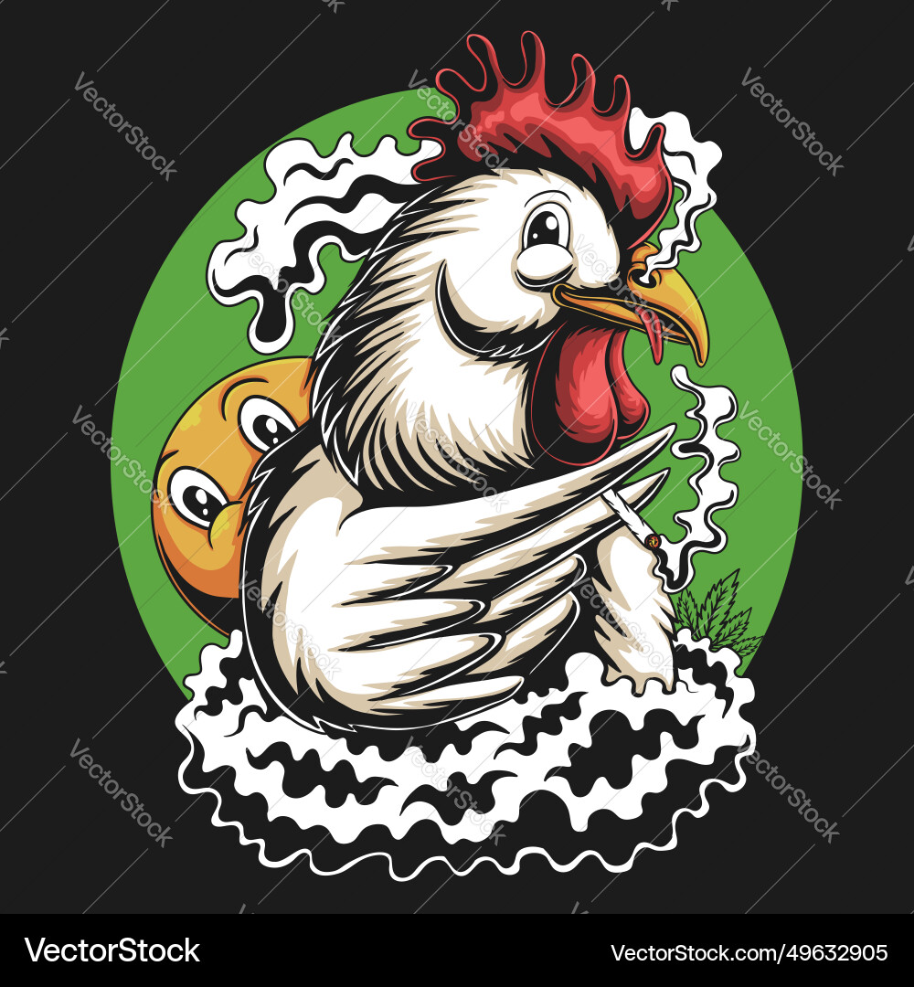 Chicken Smoking Weed - Funny Cartoon Royalty Free Vector