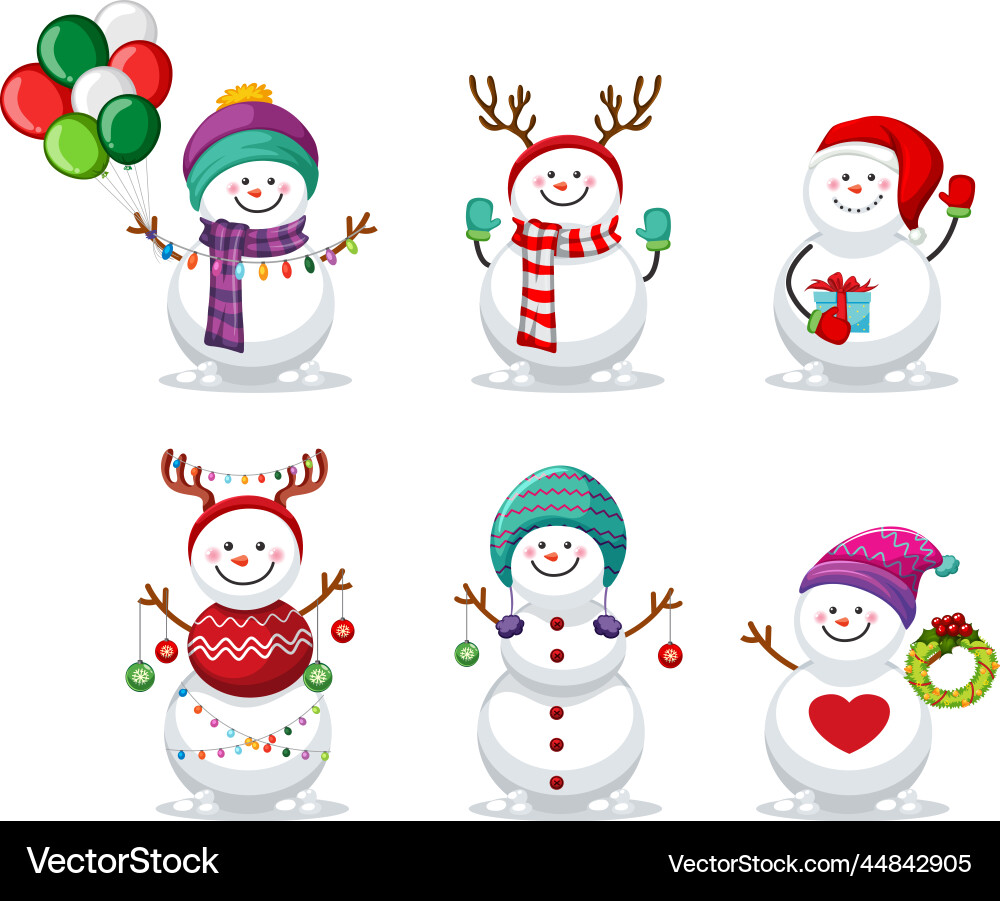 Christmas snowman cartoon character set Royalty Free Vector