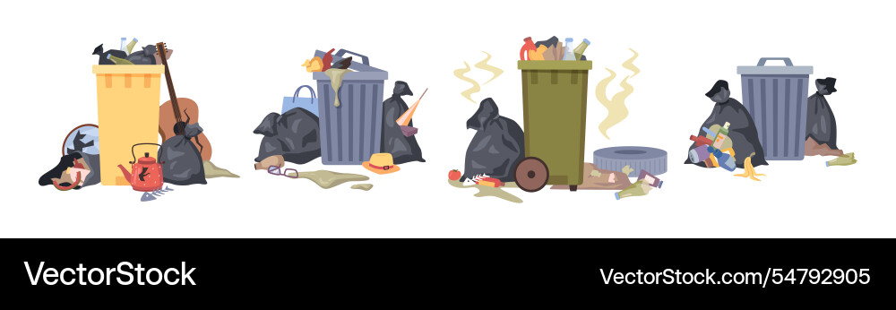 Garbage containers and rubbish bags with trash Vector Image