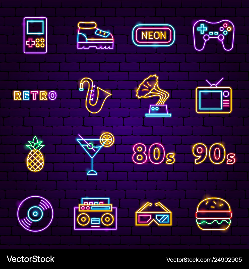 Retro sign neon icons Royalty Free Vector Image